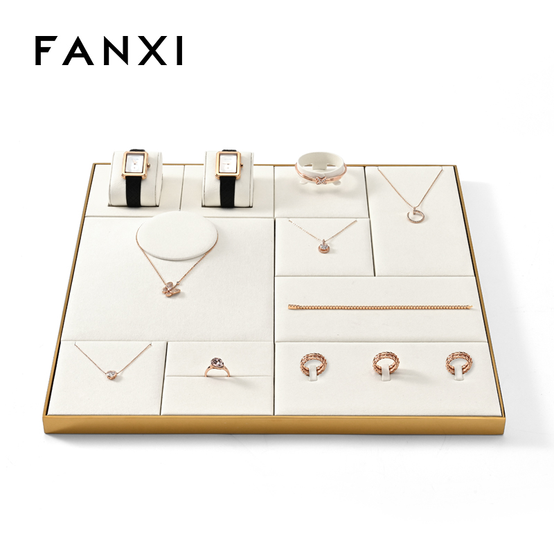 FANXI luxury Beige Microfiber metal Jewelry display set series