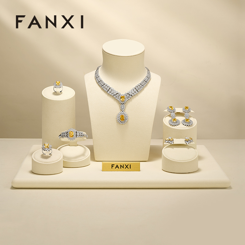 FANXI Luxury Beige Microfiber Jewelry Combination Set